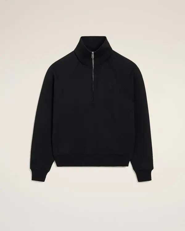 AMI Paris Cotton Zipped Sweatshirt With Embossed De Coeur