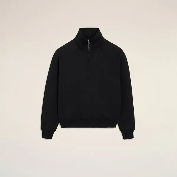 AMI Paris Cotton Zipped Sweatshirt With Embossed De Coeur