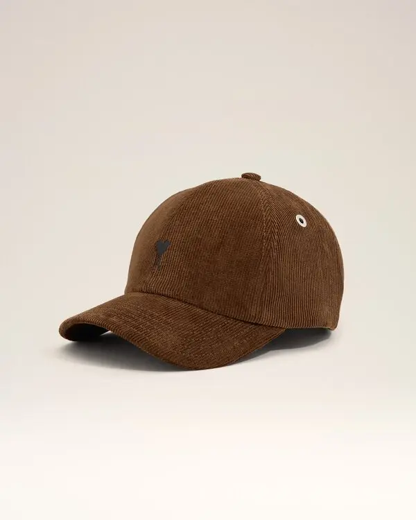 AMI Paris Corduroy Cotton Cap - Chocolate Brown