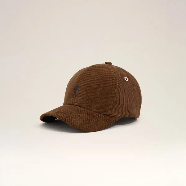 AMI Paris Corduroy Cotton Cap - Chocolate Brown