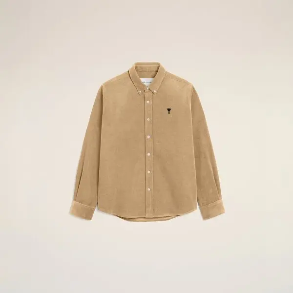 AMI Paris Beige Corduroy Shirt With De Coeur Beige - Mastic Beige