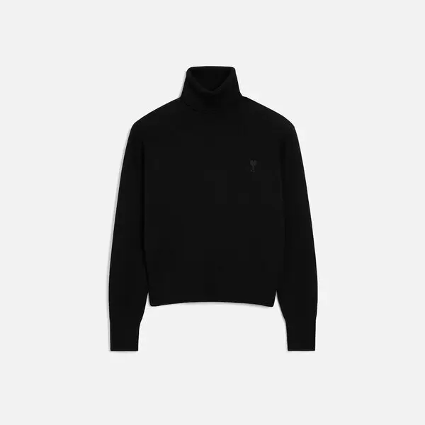 AMI Paris Black Wool De Coeur Turtle Neck Sweater Black