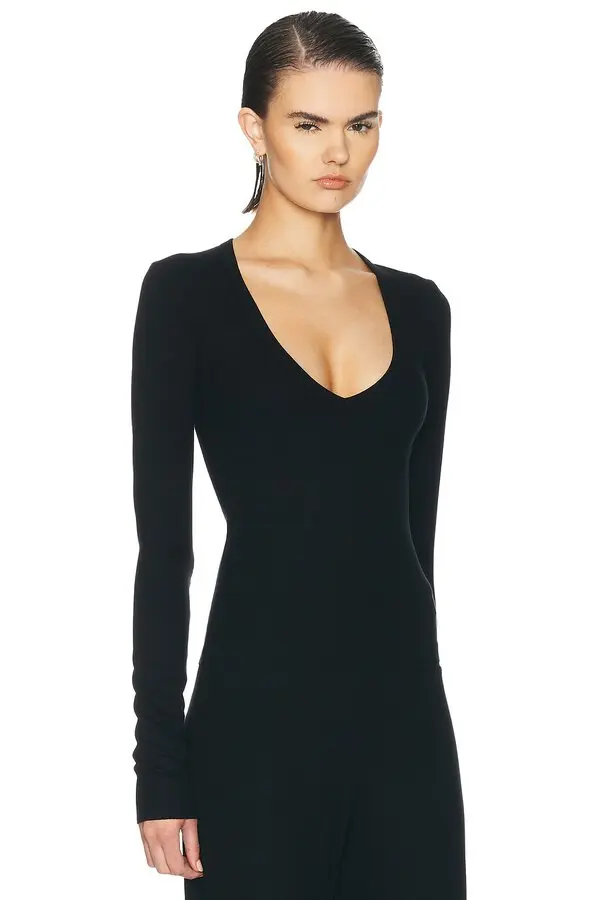 Eterne Long Sleeve Butter Rib V Neck Top