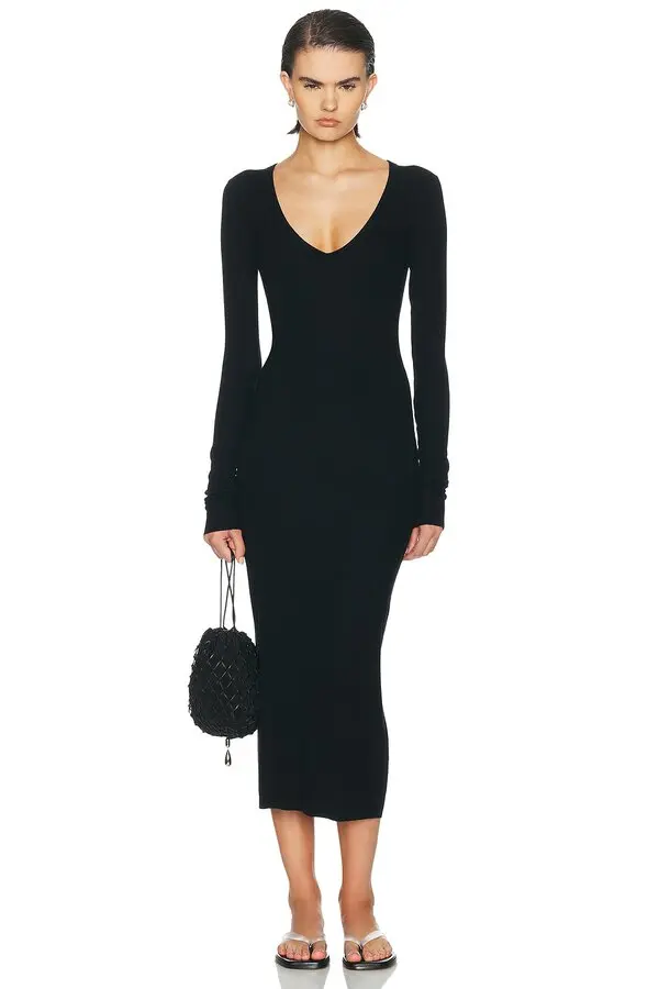 Eterne V Neck Butter Rib Midi Dress