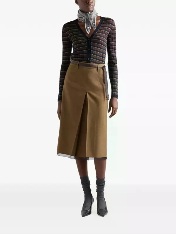 Prada Striped Cashmere And Silk V-neck Cardigan