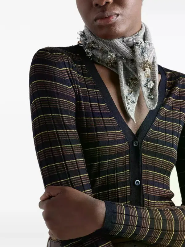 Prada Striped Cashmere And Silk V-neck Cardigan