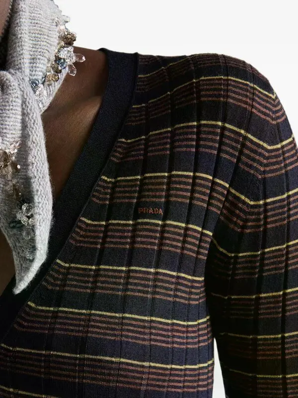 Prada Striped Cashmere And Silk V-neck Cardigan