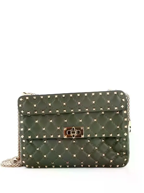 Valentino Garavani Rockstud Spike Flap Bag Quilted Leather Medium Crossbody Bag - Green