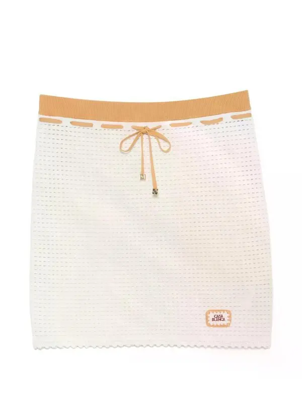 Casablanca Crochet Knit Drawstring Mini Skirt - White