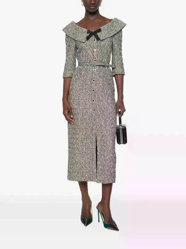 Alessandra Rich Off-shoulder Sequin-tweed Midi Dress - Black