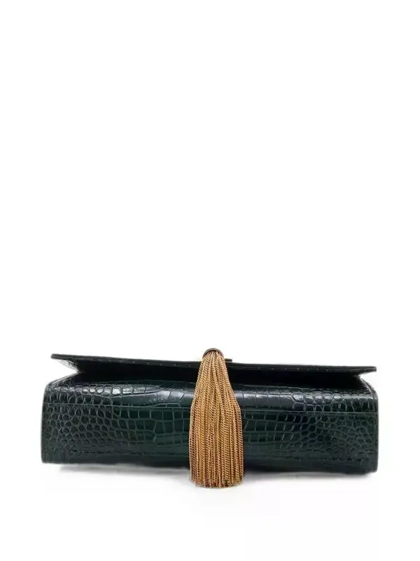 Saint Laurent Classic Monogram Tassel Crocodile Embossed Leather Medium Crossbody Bag