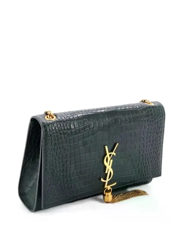 Saint Laurent Classic Monogram Tassel Crocodile Embossed Leather Medium Crossbody Bag