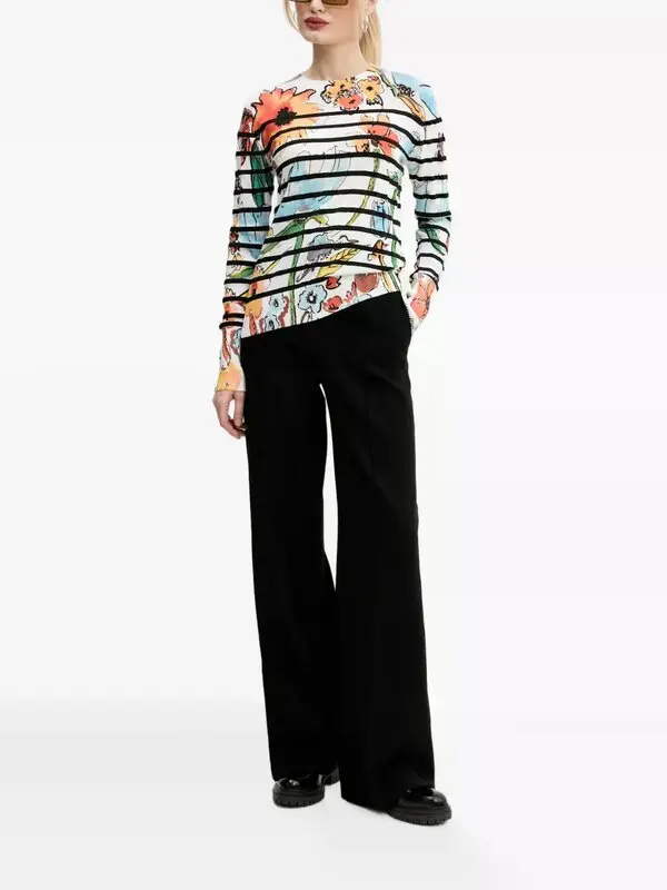 Desigual Floral-print Striped Sweater