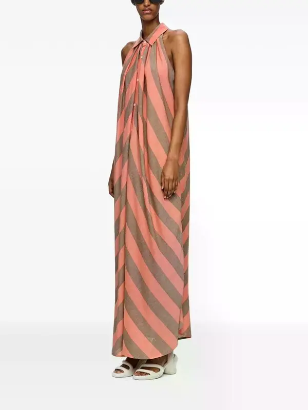 MARRAKSHI LIFE Halterneck Maxi Dress With Diagonal Stripes - Orange