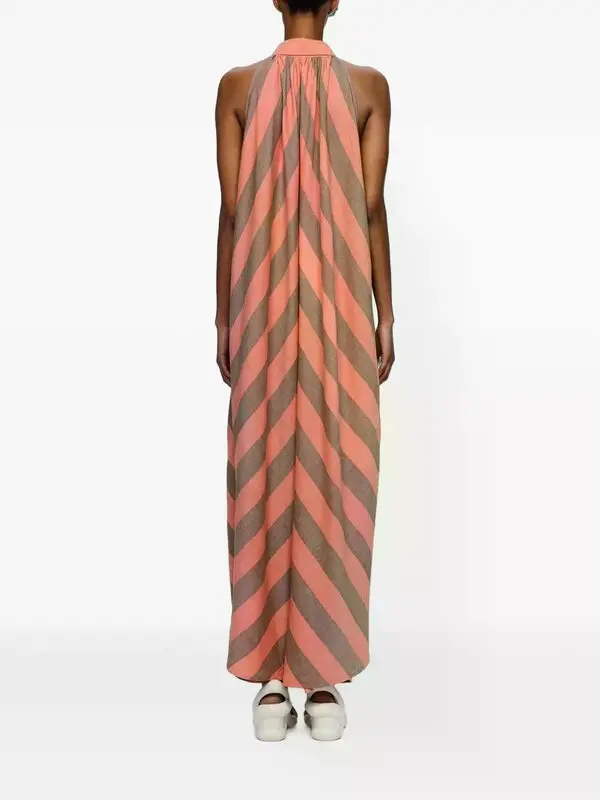 MARRAKSHI LIFE Halterneck Maxi Dress With Diagonal Stripes - Orange