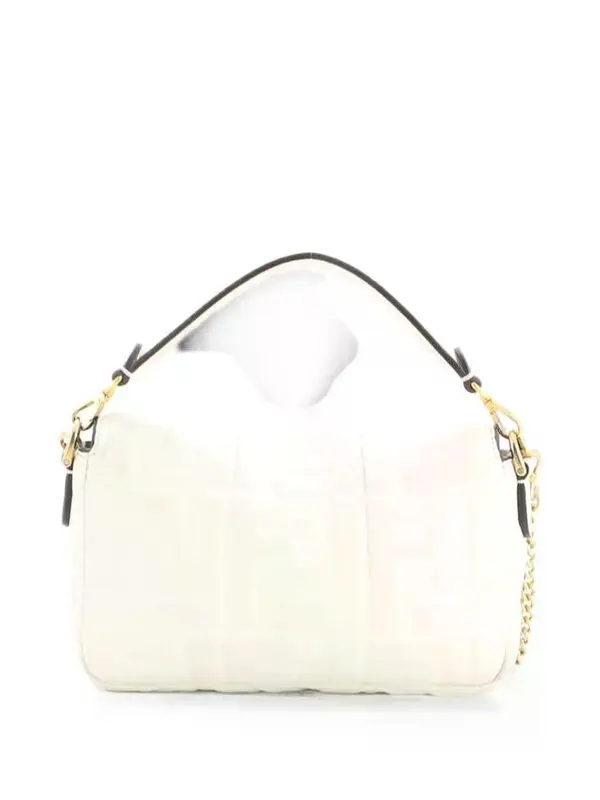 Fendi Baguette Nm Bag Zucca Embossed Leather Mini Crossbody Bag - White