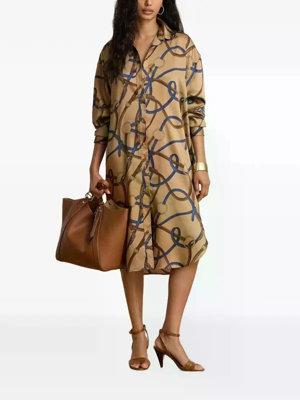 Ralph Lauren Belting-print Twill Midi Shirt Dress