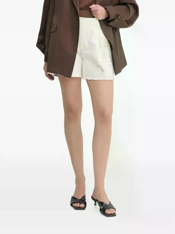 Luisa Spagnoli Acile Embroidered Raw-edge Shorts