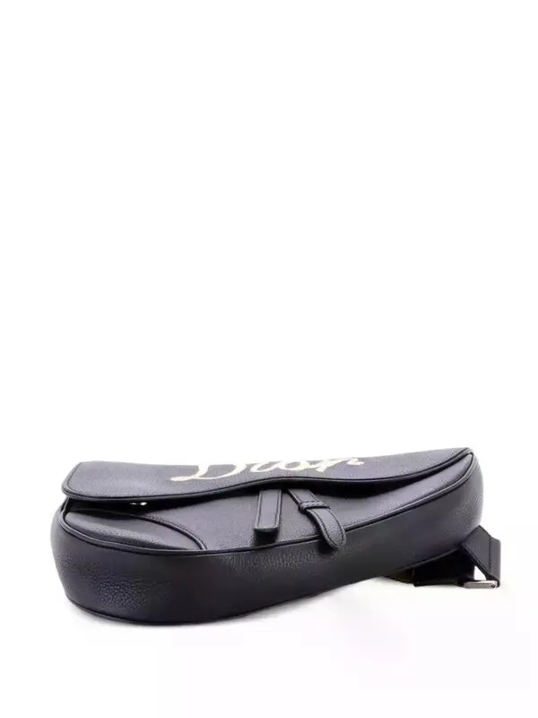 Dior Saddle Logo Embroidered Leather Crossbody Bag - Black