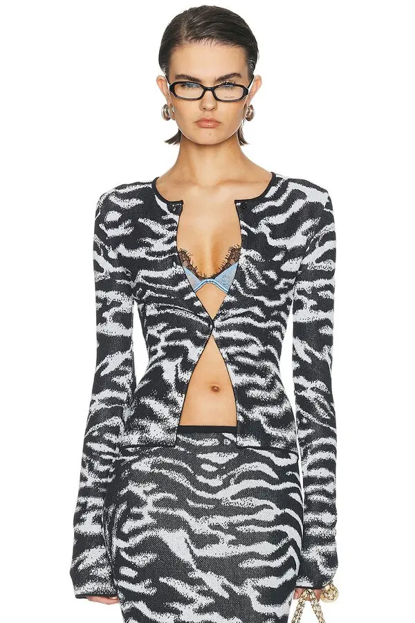 Attico Zebra Print Knit Cardigan - White & Black