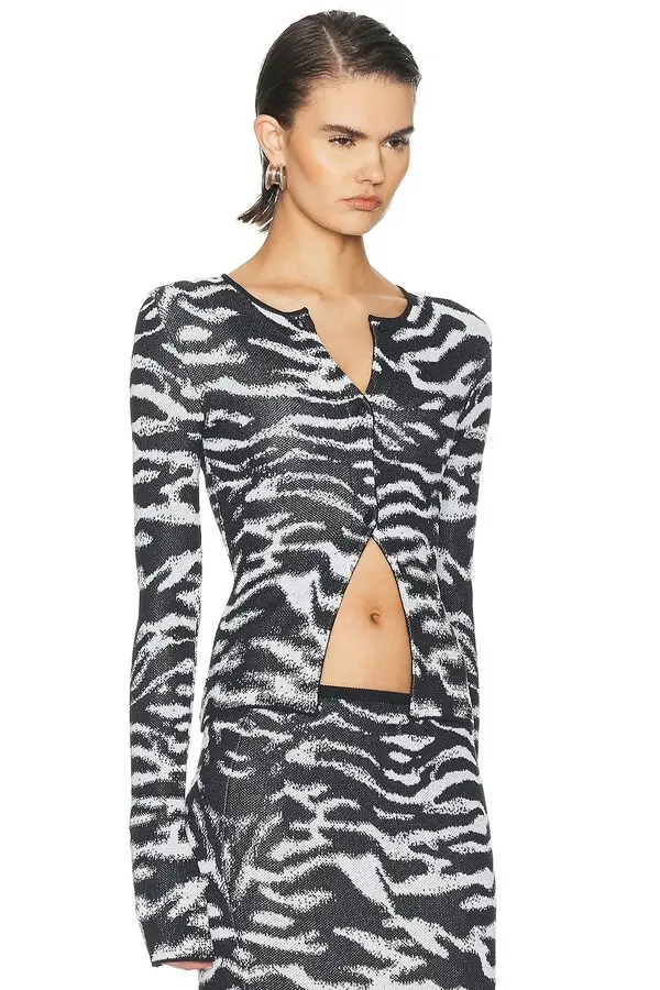 Attico Zebra Print Knit Cardigan - White & Black