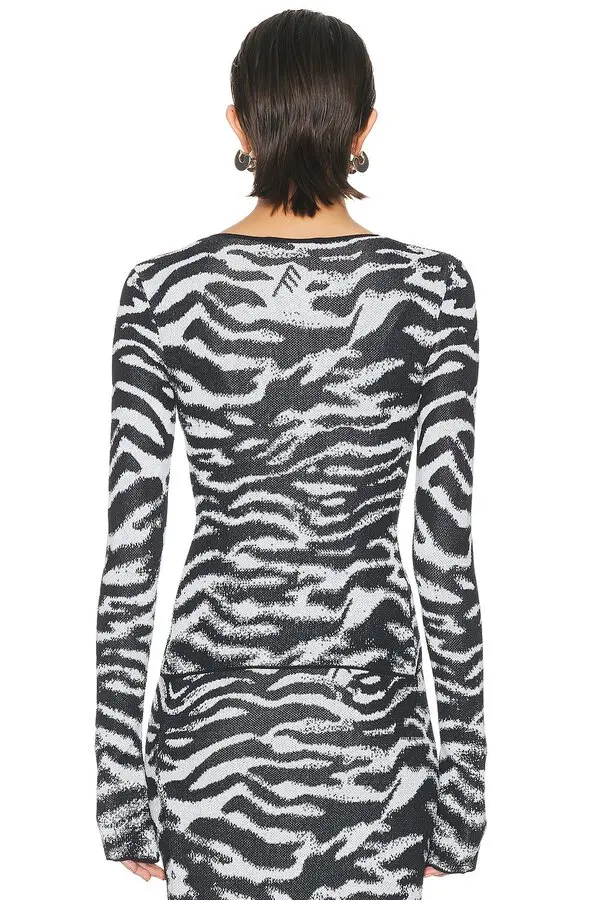 Attico Zebra Print Knit Cardigan - White & Black