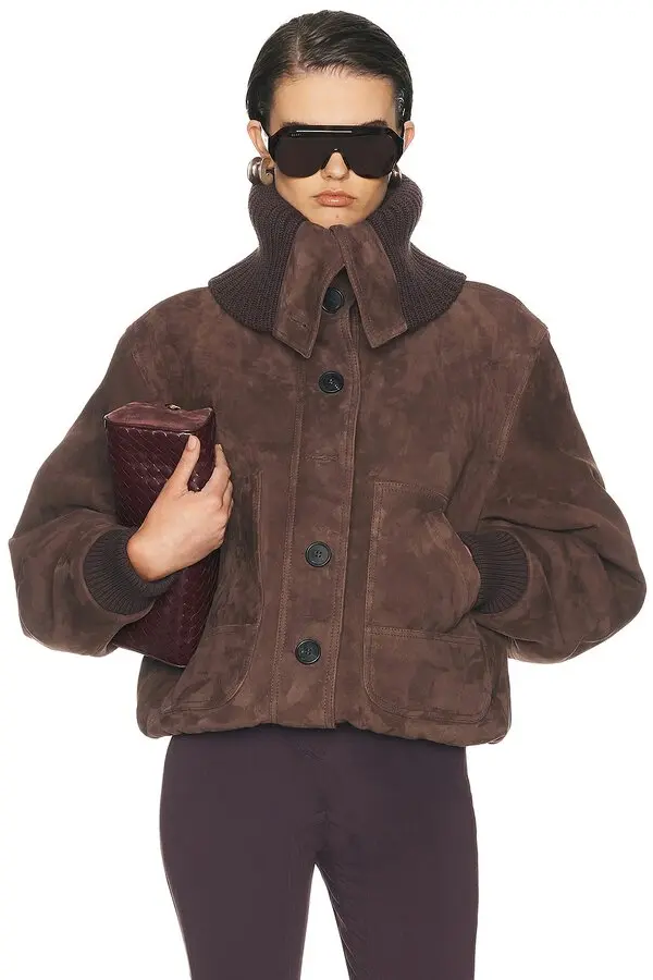 Attico Suede Bomber Jacket In Brown