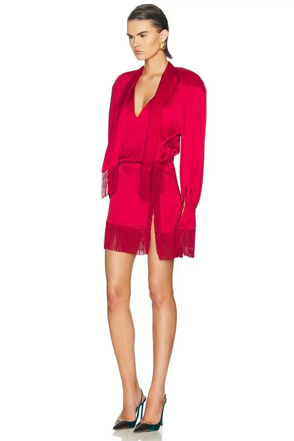 ROWEN ROSE Satin Fringe Mini Dress