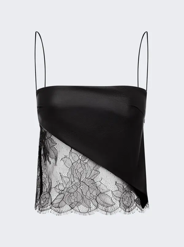 Alex Perry Leather And Lace Camisole Top - Black