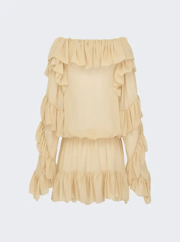 Saint Laurent Ruffled Dress Beige Vintage