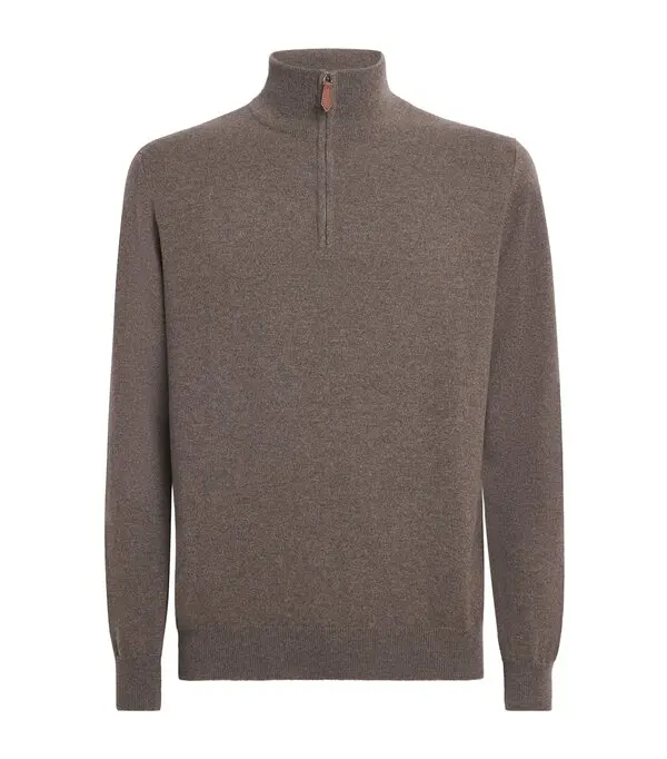 Johnstons Of Elgin Cashmere Quarter-zip Sweater - Brown