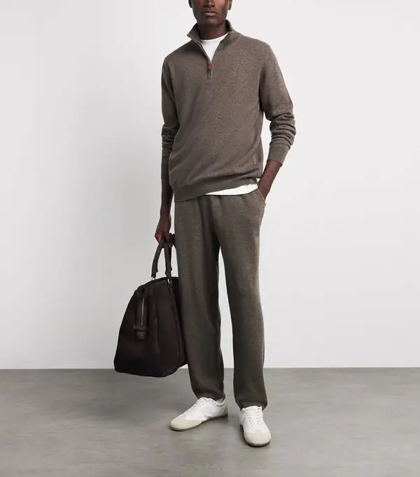 Johnstons Of Elgin Cashmere Quarter-zip Sweater - Brown