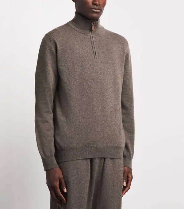 Johnstons Of Elgin Cashmere Quarter-zip Sweater - Brown