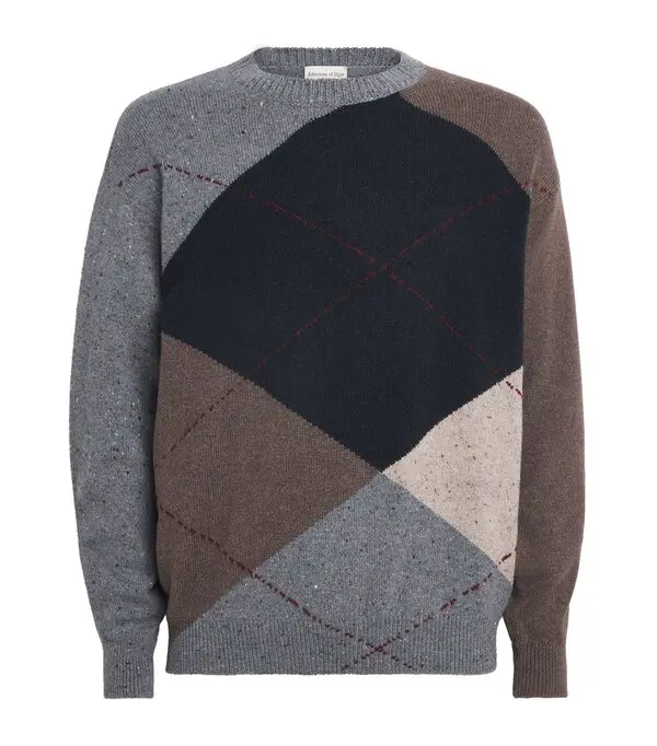 Johnstons Of Elgin Cashmere Exploded Argyle Sweater - Beige
