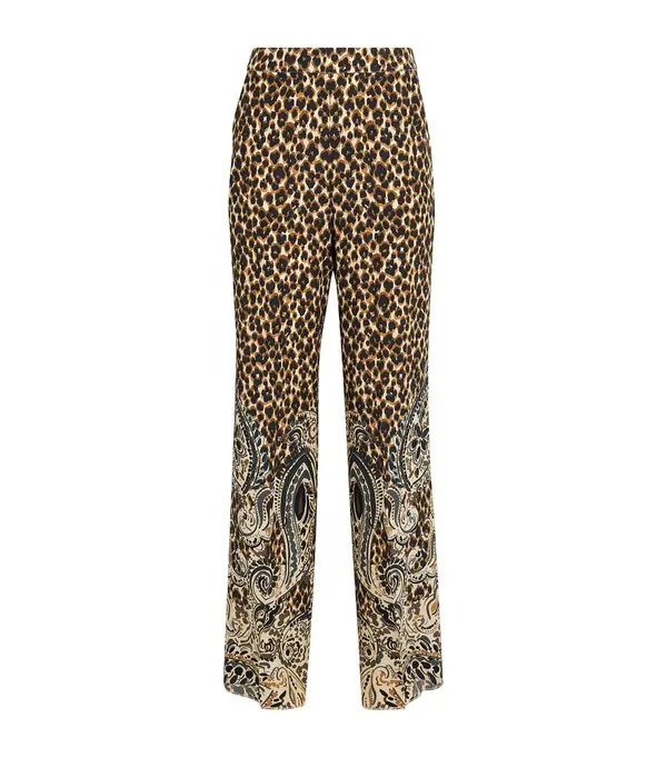Etro Silk Leopard Print Paisley Trousers