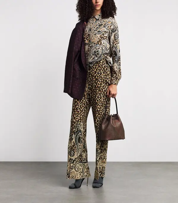 Etro Silk Leopard Print Paisley Trousers