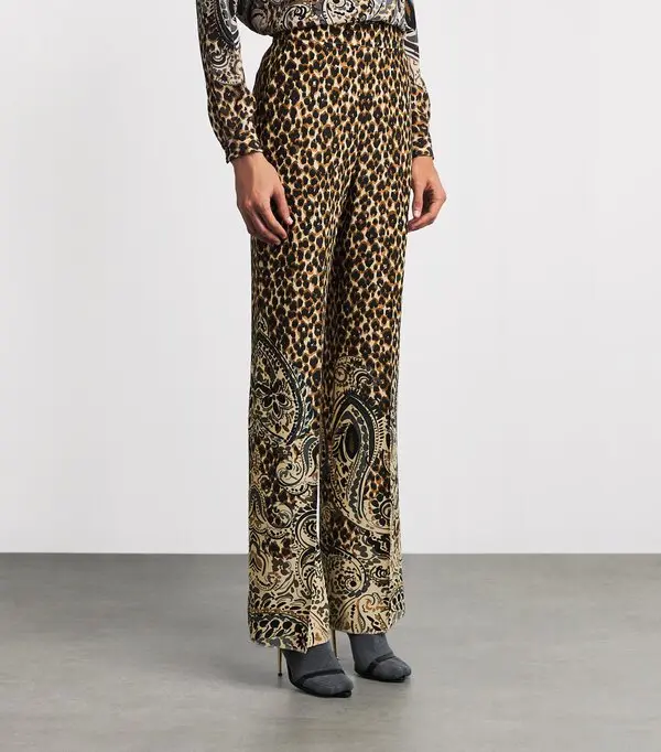 Etro Silk Leopard Print Paisley Trousers
