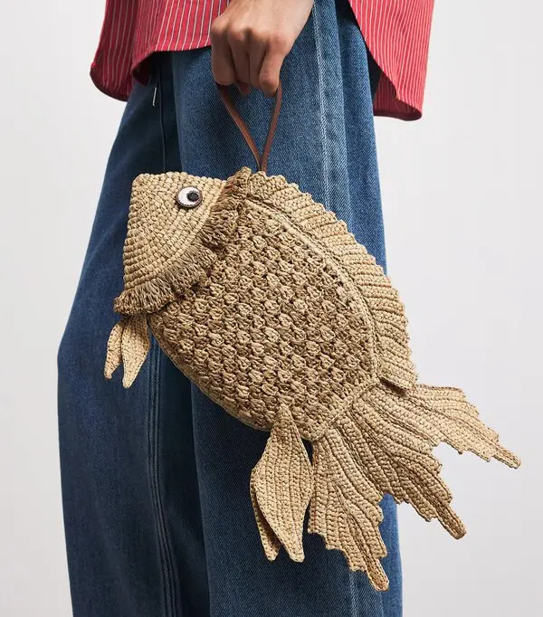 ANYA HINDMARCH Raffia Fish Clutch Bag