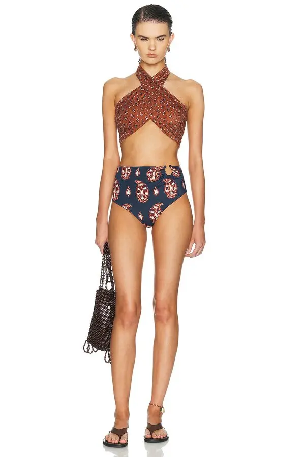 Johanna Ortiz Printed Wrap Bikini Top - Brown