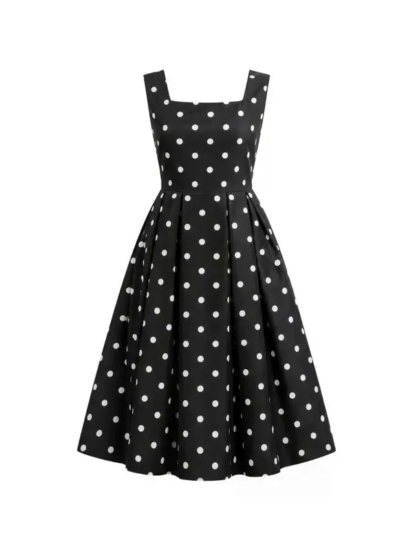 JENNE Polka-dot Pleated Midi Dress
