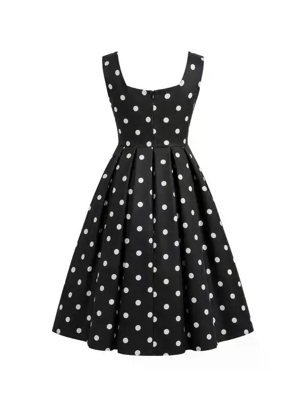JENNE Polka-dot Pleated Midi Dress