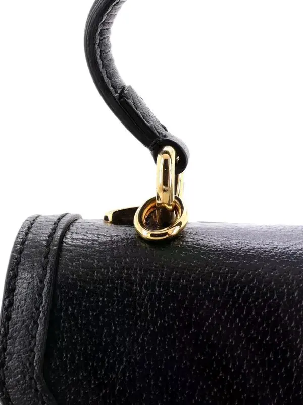 Gucci Ophidia Flap Top Handle Bag Leather Small Satchel - Black