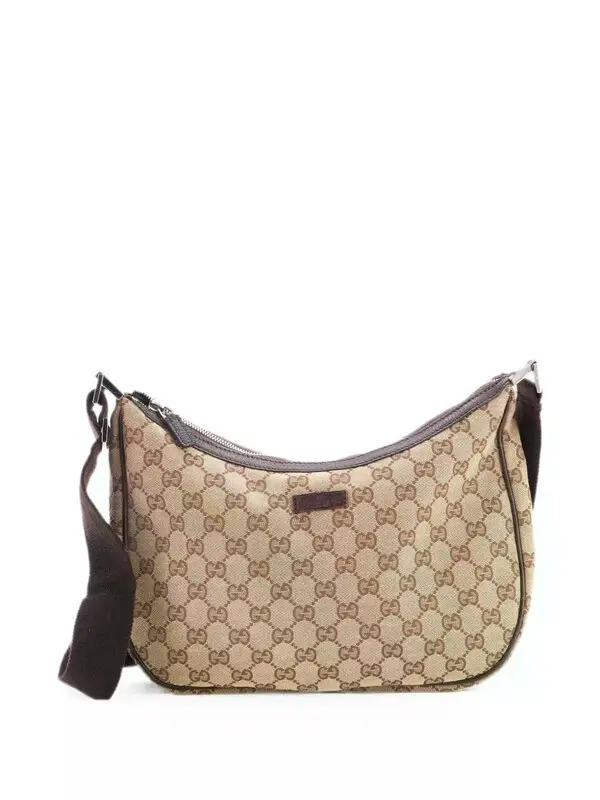 Gucci Saddle Zip Messenger Bag Gg Canvas With Leather Medium Crossbody Bag