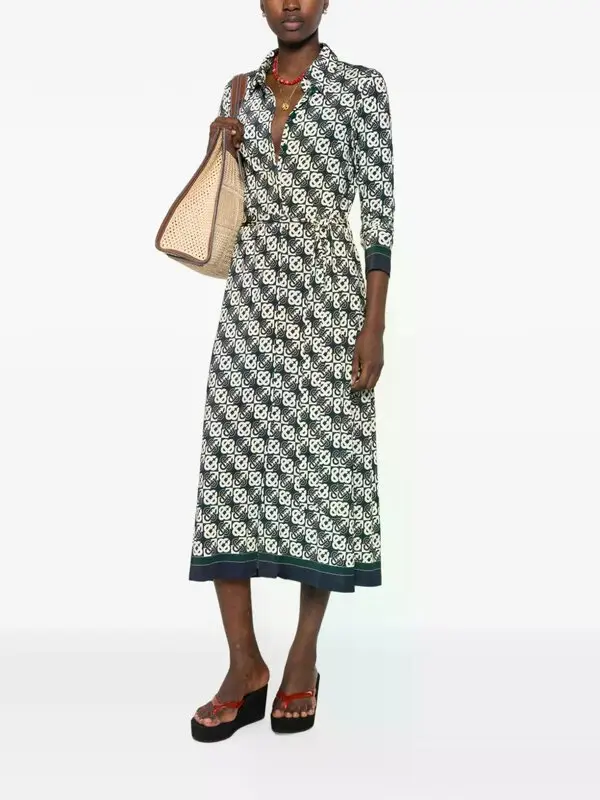 Casablanca Monogram-print Long-sleeve Midi Dress - White