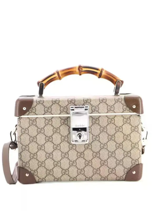 Gucci Bamboo Globe-trotter Vanity Case Gg Coated Canvas Satchel
