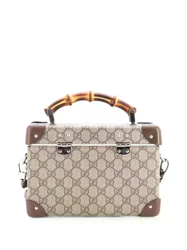 Gucci Bamboo Globe-trotter Vanity Case Gg Coated Canvas Satchel