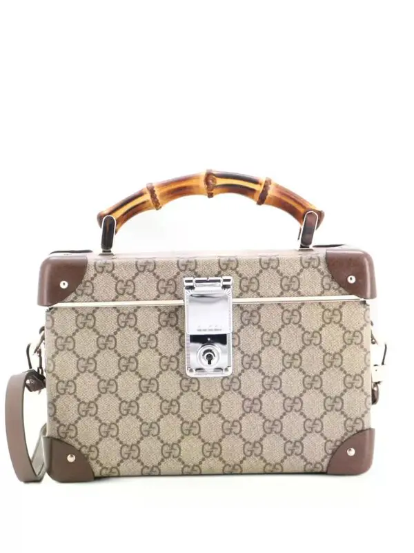 Gucci Bamboo Globe-trotter Vanity Case Gg Coated Canvas Satchel - Brown