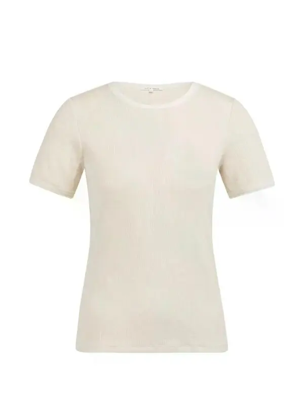 YAYA Ribbed Mesh-trim T-shirt