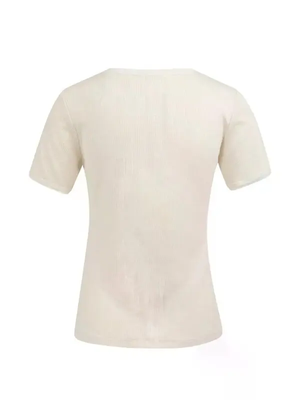 YAYA Ribbed Mesh-trim T-shirt