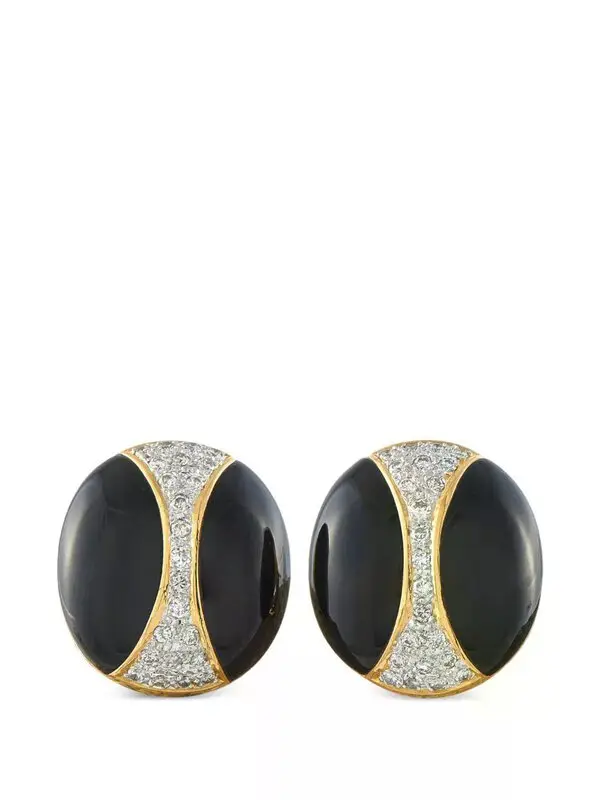 LB EXCLUSIVE Embellished Onyx And Diamond Earrings - Gold
